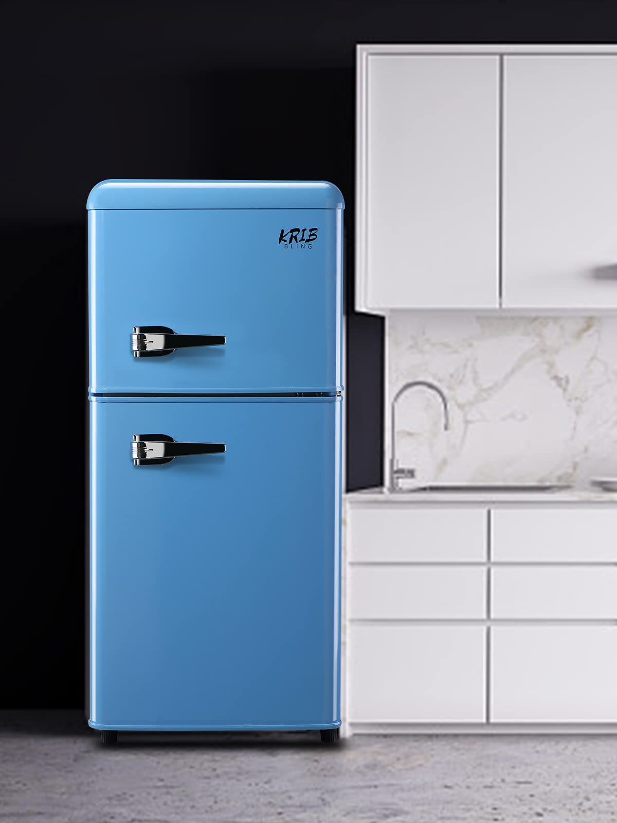 KRIB BLING Mini Fridge Compact Refrigerator Small Refrigerator 7 Level Adjustable Thermostat Removable Shelves with Stainless Steel 2 door for Office Dorm Apartment 3.5 Cu.Ft Blue