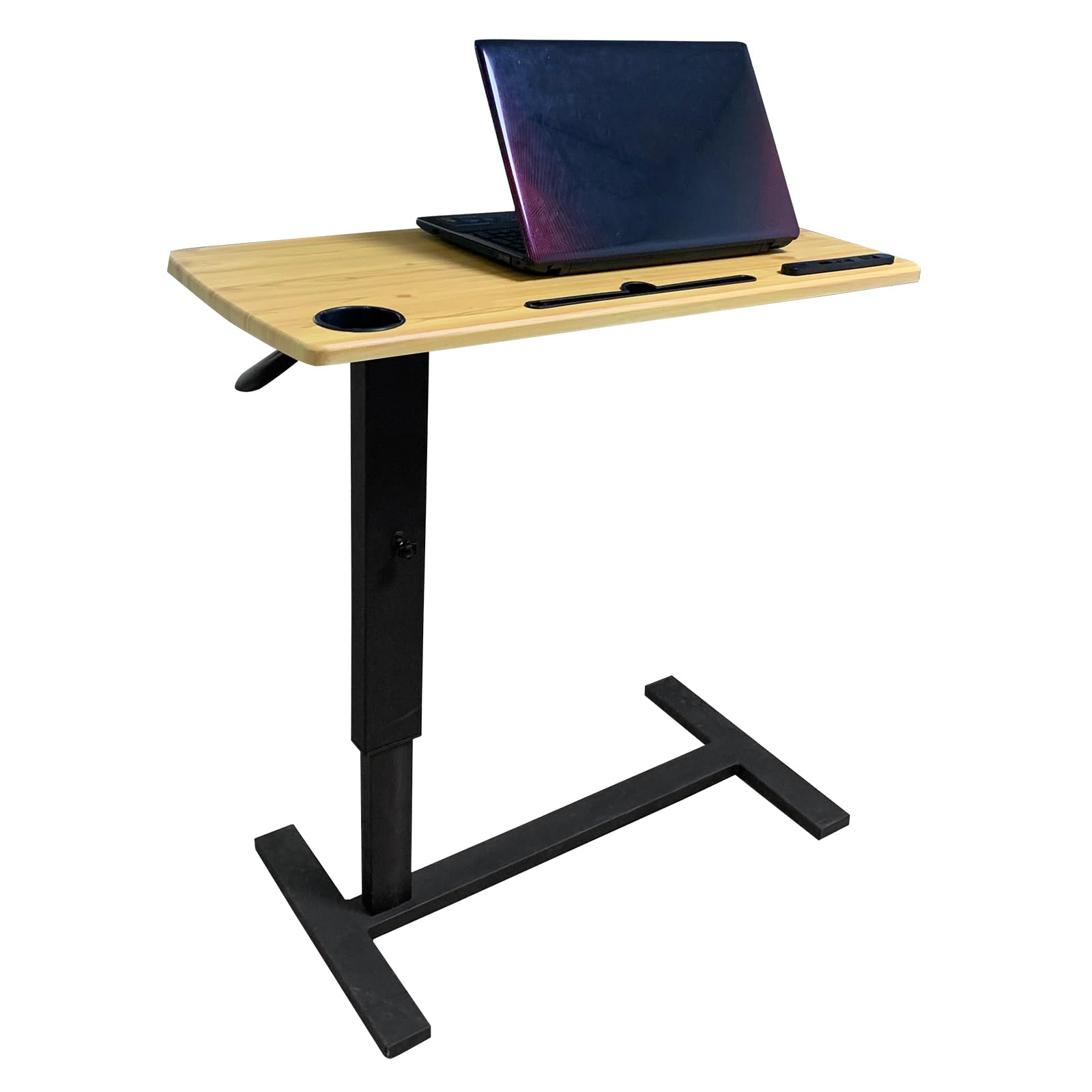 BeGyoku Overbed Table,Hospital Bed Table,Pneumatic Bed Tables Adjustable Over The Bed with Hidden Wheels&USB,Mobile Laptop Table Cart&Rolling Bedside Table with Tray Hospital Home Use-Oak