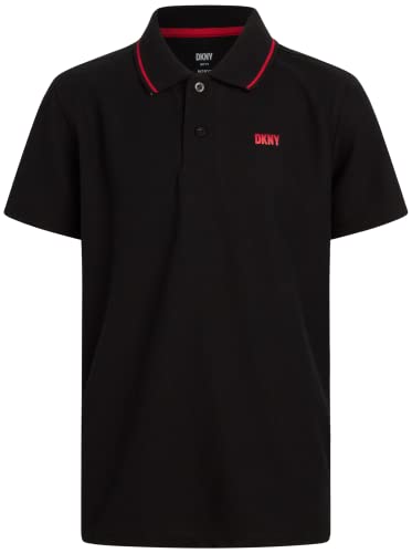 DKNY Boys' Polo Shirt - 2 Pack Classic Fit Short Sleeve Pique Polo - Comfort Stretch Collared Golf Shirt for Boys (4-20), Size 6, Racing Red/Jet Black