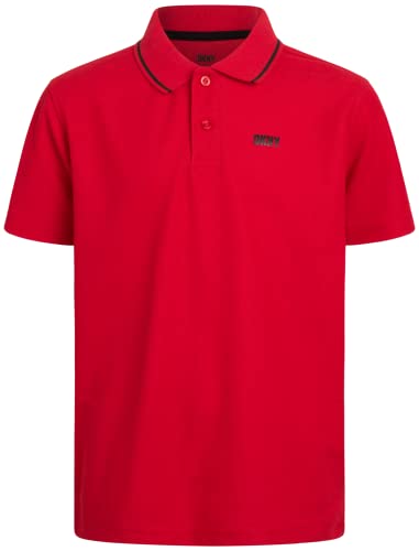 DKNY Boys' Polo Shirt - 2 Pack Classic Fit Short Sleeve Pique Polo - Comfort Stretch Collared Golf Shirt for Boys (4-20), Size 6, Racing Red/Jet Black