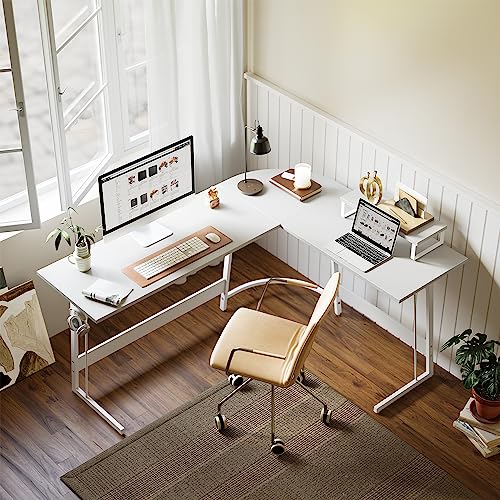 BANTI L Shaped Gaming Desk Computer Office Desk, 47 inch Corner Desk with Large Monitor Stand for Home Office Study Writing Workstation, White
