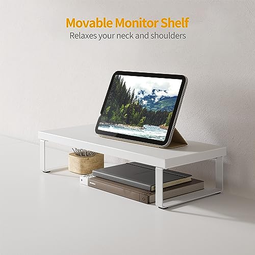 BANTI L Shaped Desk with Shleves, 58 inch Large Corner Desk with Two Storage, Space Saving, Easy to Assemble, White