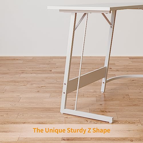 BANTI L Shaped Gaming Desk Computer Office Desk, 47 inch Corner Desk with Large Monitor Stand for Home Office Study Writing Workstation, White
