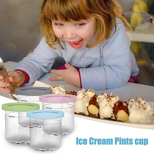 EVANEM 2/4/6PCS Creami Deluxe Pints, for Ninja Cremini Extra Pints,16 OZ Ice Cream Pints Cup Reusable,Leaf-Proof for NC301 NC300 NC299AM Series Ice Cream Maker,Pink+Blue-2PCS