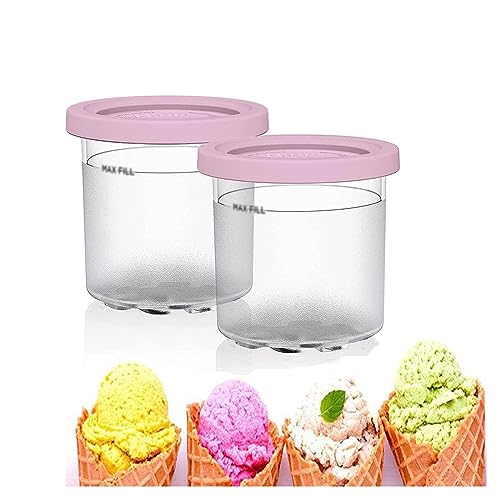 EVANEM 2/4/6PCS Creami Pints and Lids, for Ninja Pints with Lids,16 OZ Creami Pints Safe and Leak Proof Compatible NC301 NC300 NC299AMZ Series Ice Cream Maker,Pink-4PCS
