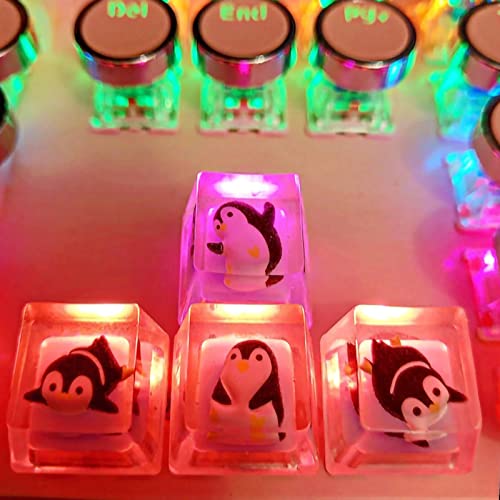 Cute Penguin Anime Keycaps,Blue Ocean Custom Keycaps,4 Pcs Keyboard Keycaps Set,Clear Resin Artisan Keycap with Designs for Gaming Mechanical Keyboards Cherry MX Gateron Switches.(OEM) (4 Penguins)