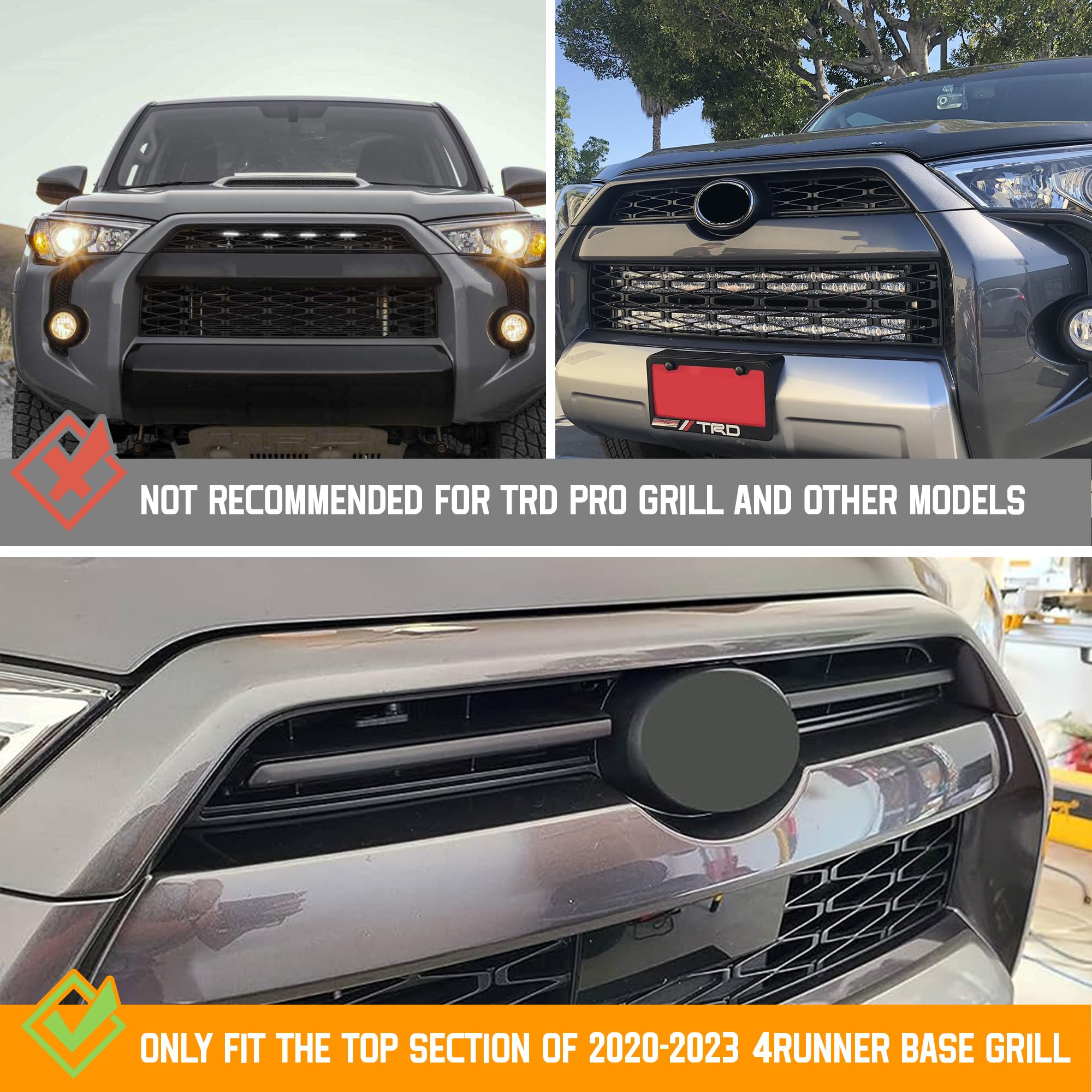 Upgraded 4 PCS Led Grill Lights Compatible with Toyota 4Runner 2020-2024, Including SR5, TRD Sport, Off-Road, Premium and Limited Grille, Fuse and Instruction Included (Smoke Shell/White Lights)