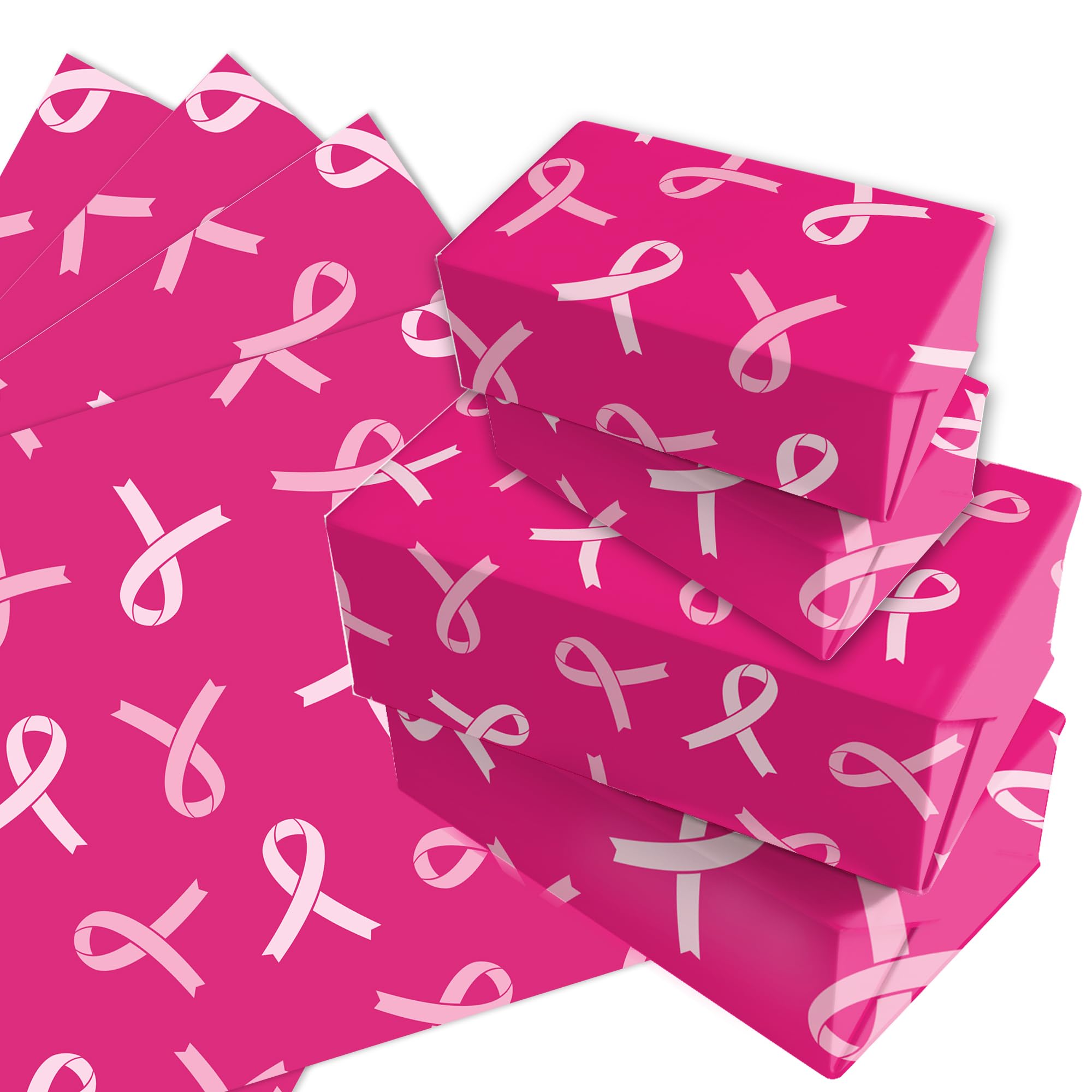 Lide Road Ribbon Pattern Wrapping Paper Set, 8 Sheets Breast Cancer Gift Wrapping Paper Pink Ribbon Wrapping Paper Breast Cancer Awareness Supplies and Decorations Wrapping Paper 20'' x 27''