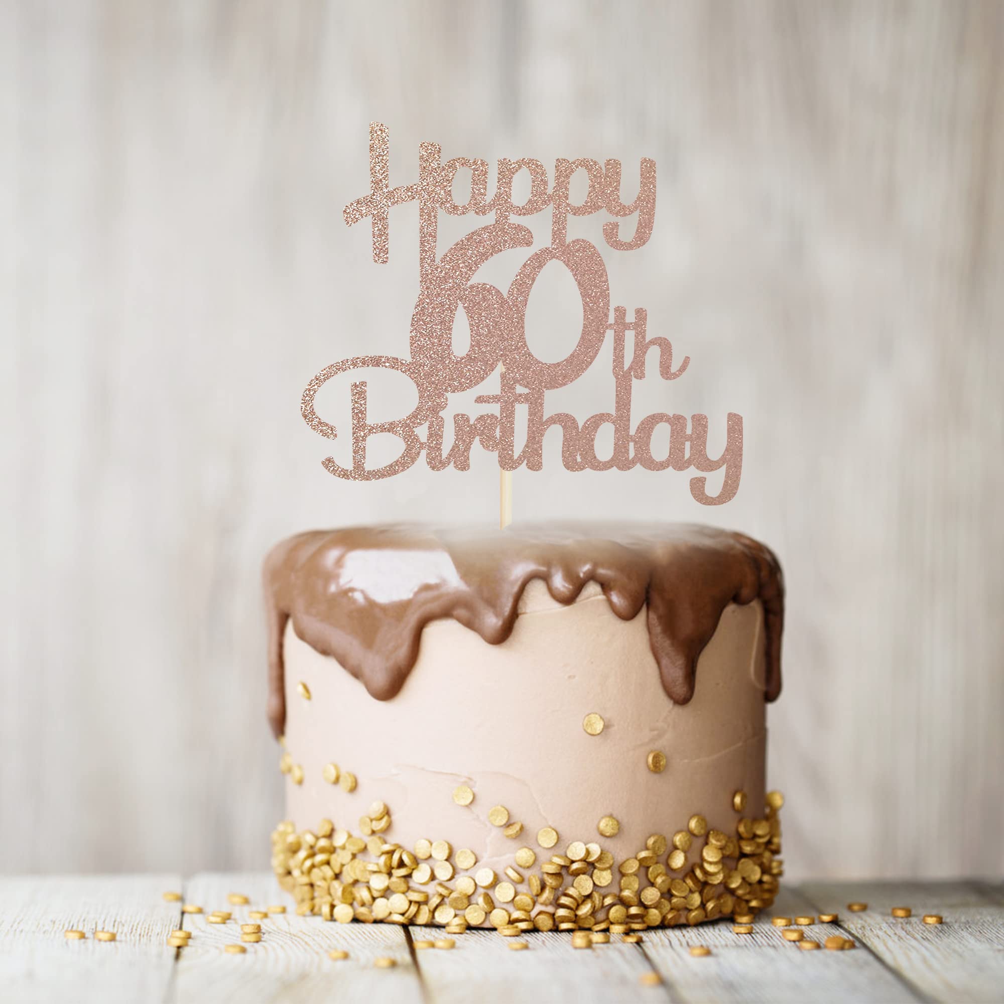 Sotpot Happy 60th Birthday Cake Topper Rose Gold Glitter 60th Cake Toppers 60 Birthday Cake Decorations Cheers to 60 Fabulous Party Cake Picks - 1 Pack