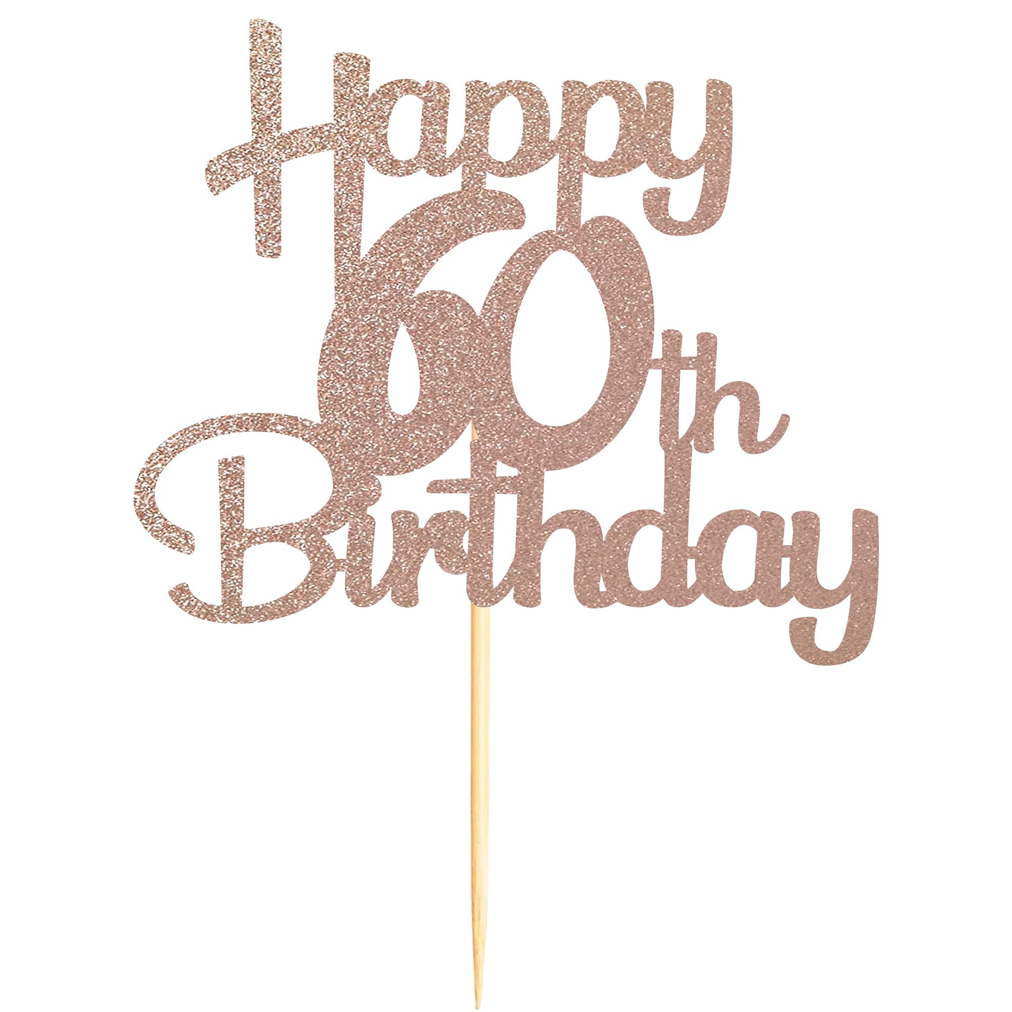 Sotpot Happy 60th Birthday Cake Topper Rose Gold Glitter 60th Cake Toppers 60 Birthday Cake Decorations Cheers to 60 Fabulous Party Cake Picks - 1 Pack