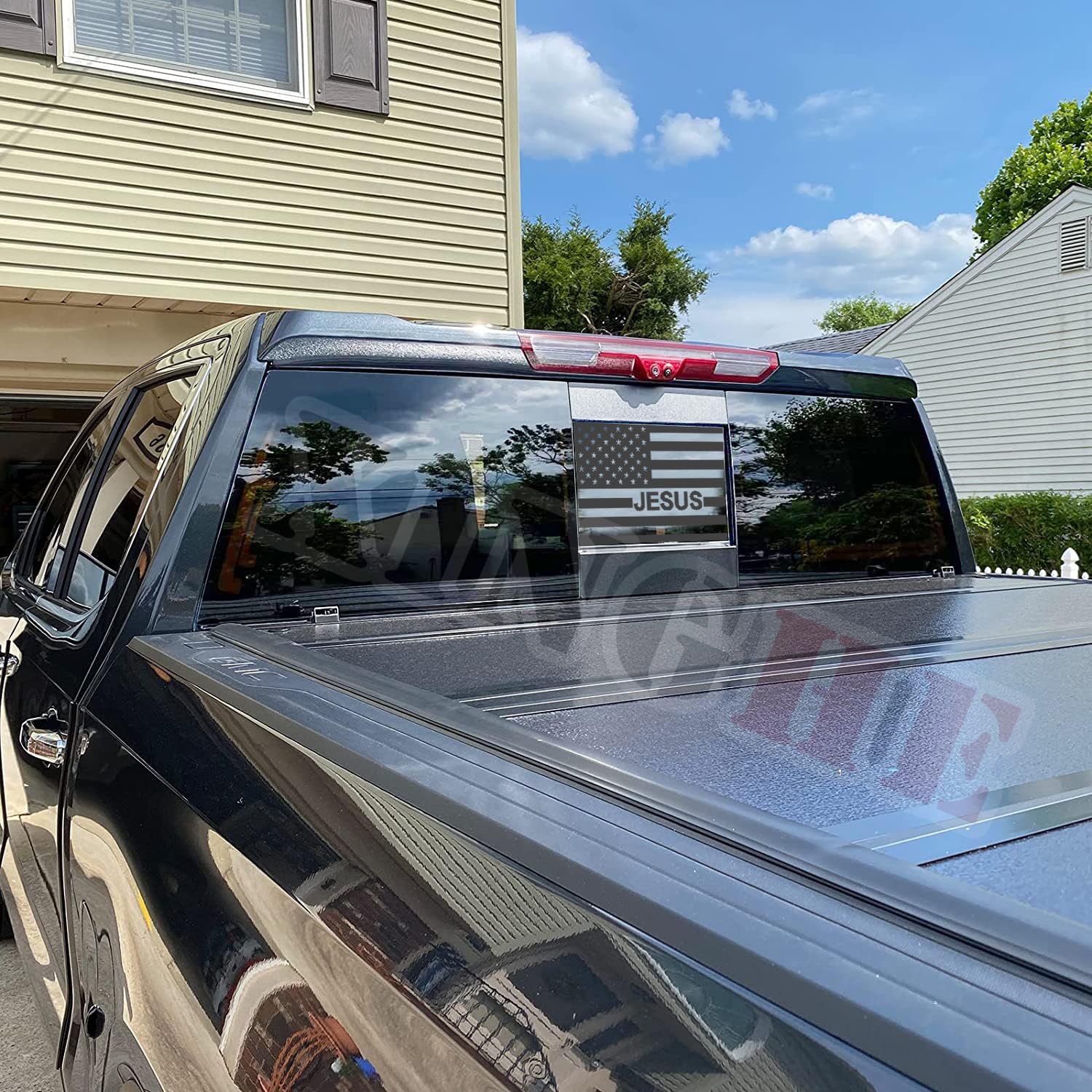 Xinghe for Dodge Ram 2009 to 2024, American Flag Decals Stickers for Truck Back Middle Window, Matte Black USA Flag Decal