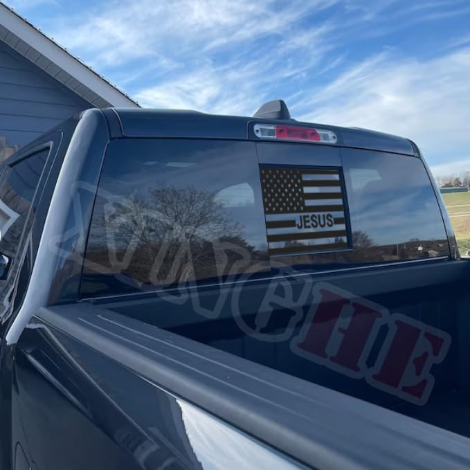 Xinghe for Dodge Ram 2009 to 2024, American Flag Decals Stickers for Truck Back Middle Window, Matte Black USA Flag Decal