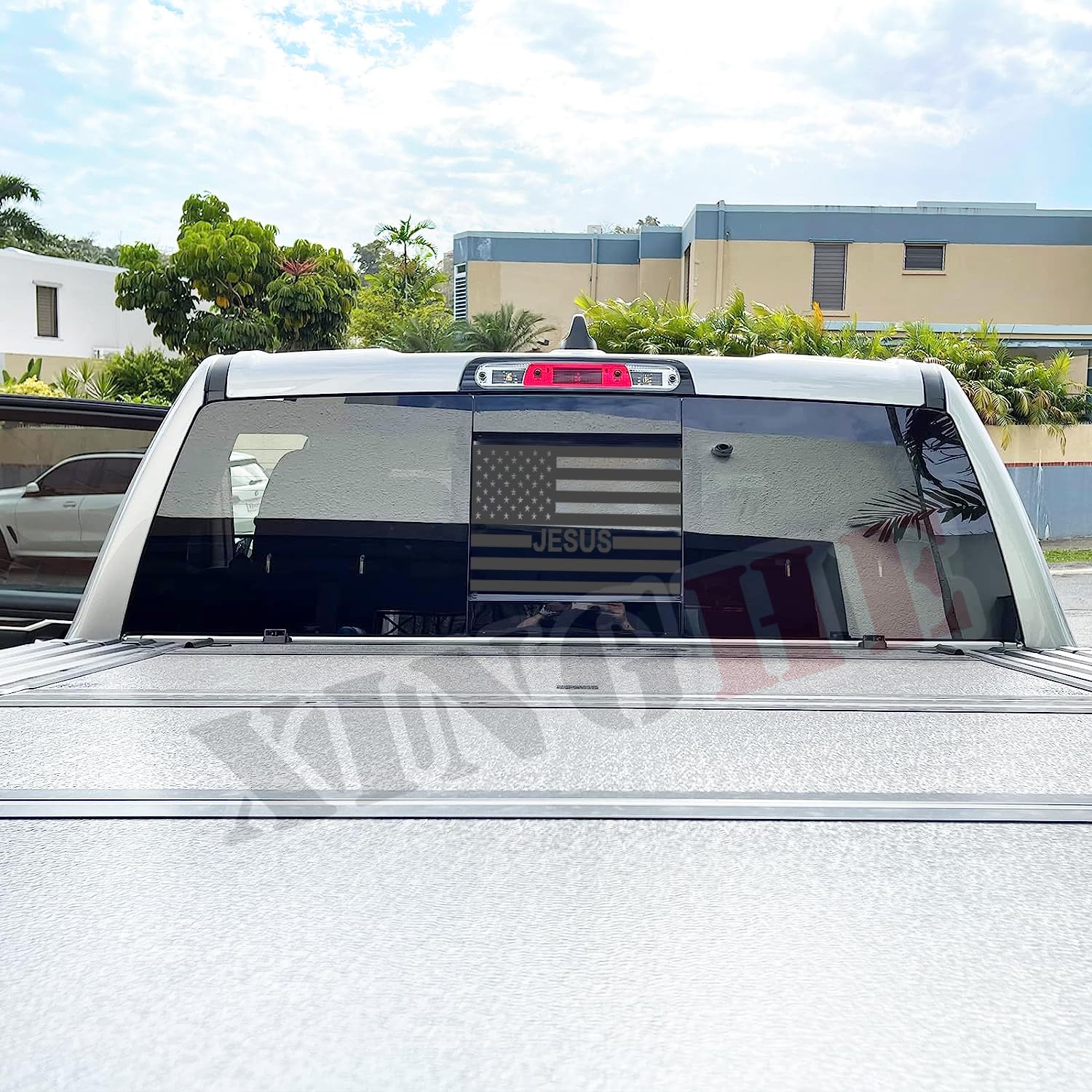 Xinghe for Dodge Ram 2009 to 2024, American Flag Decals Stickers for Truck Back Middle Window, Matte Black USA Flag Decal