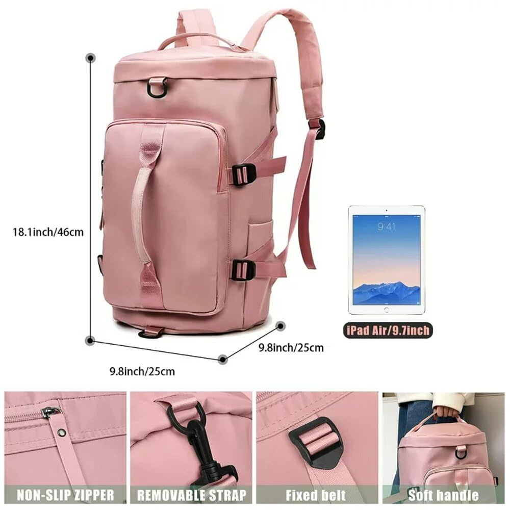 Nezebelle Gym Dance Cheer Sports Duffle Duffel Bag Women Men – Travel Backpack Shoe Compartment Waterproof Multi-Functional Large Capacity Durable Track Gymnastics Bag – Black, Blue, and Pink (Pink)