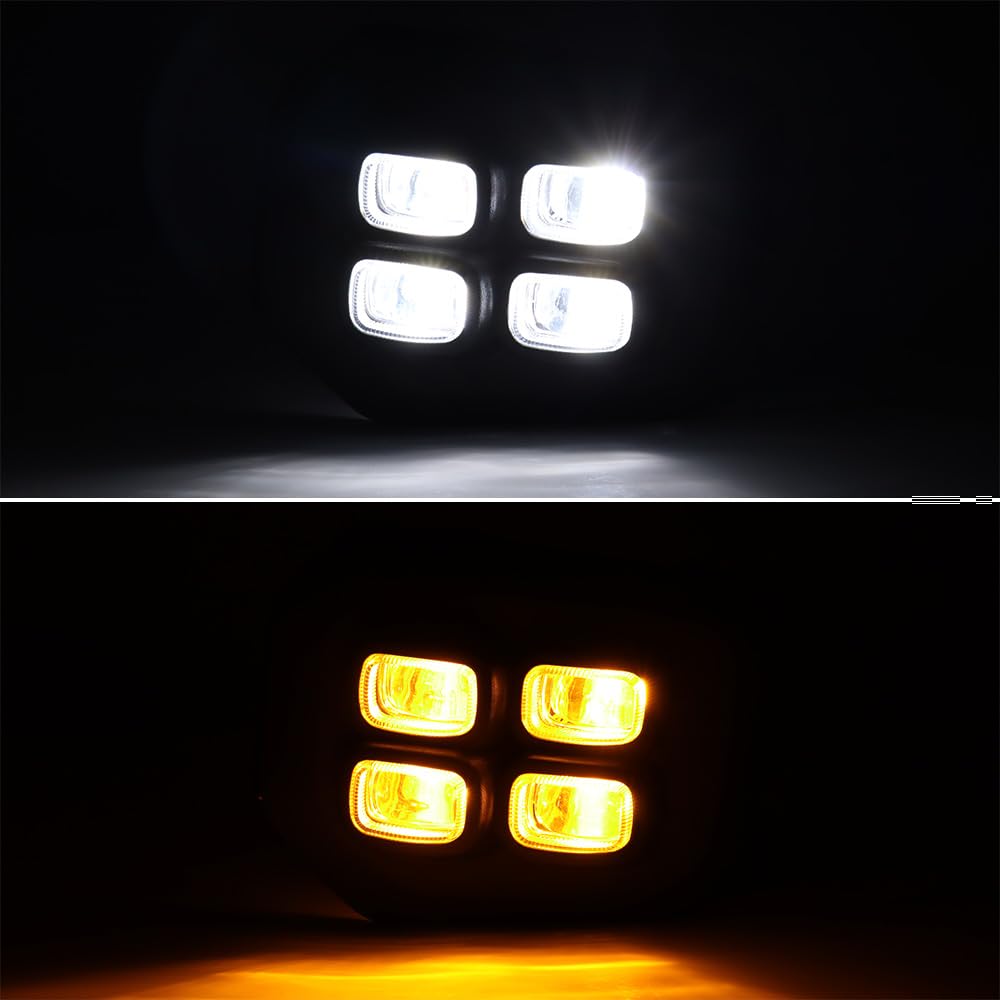 AMOPA Compatible with Toyota Tacoma SR SR5 Limited TRD Off-road Trd Sport 2016-2022 Driver Passenger White LED Daytime Running Light DRL Fog Lamp Bezel Amber Turn Signal Switchback Waterproof