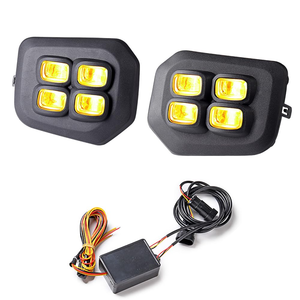AMOPA Compatible with Toyota Tacoma SR SR5 Limited TRD Off-road Trd Sport 2016-2022 Driver Passenger White LED Daytime Running Light DRL Fog Lamp Bezel Amber Turn Signal Switchback Waterproof