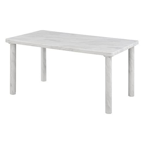 DHHU 6-Piece Dining Set, Modern Rectangular Marble Veneer Table and 4 Flannelette Upholstered Chairs 1 Bench for Living Furniture, Guest Room, Home Bar, and Kitchen, B-White+Gray