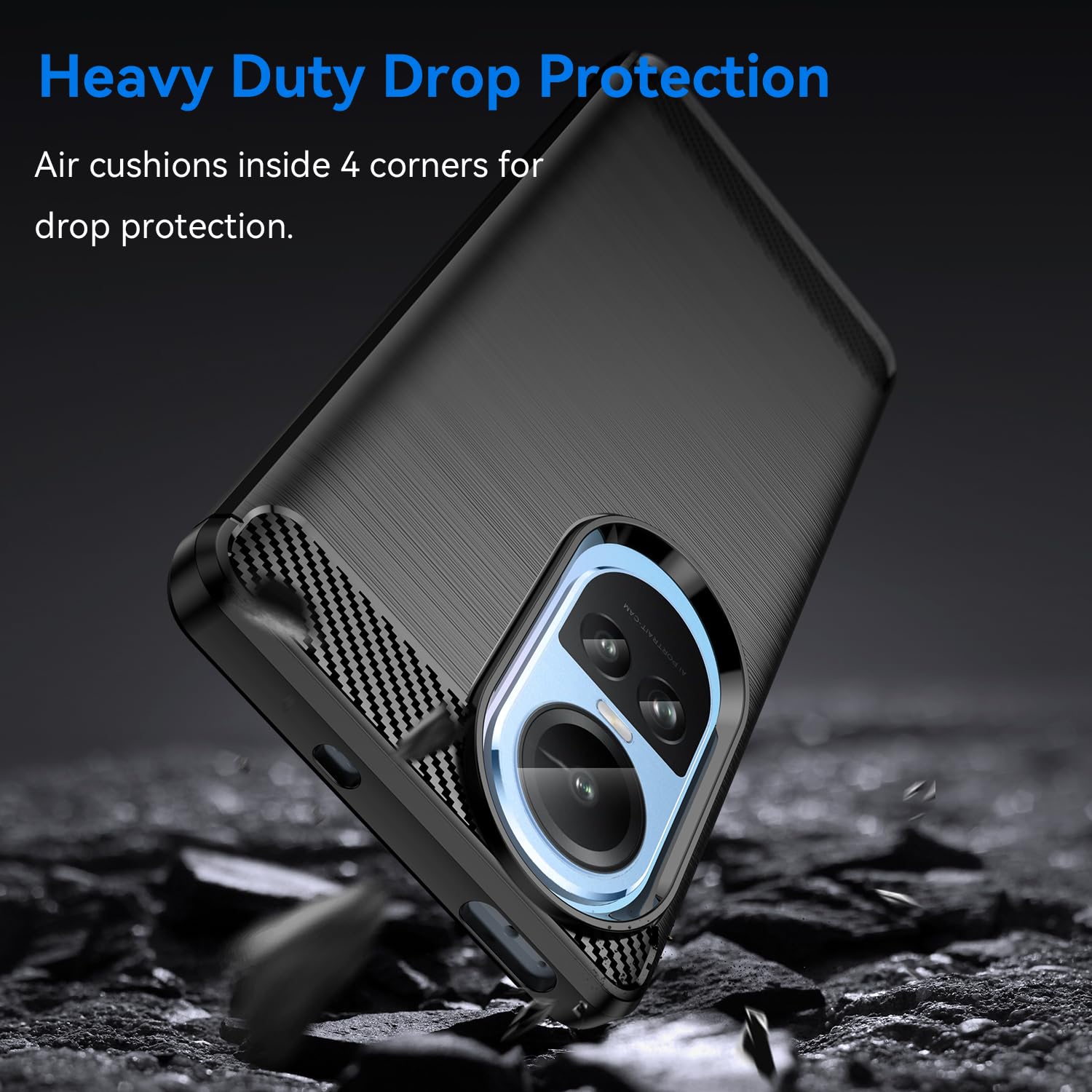 FZZSZS Case for Oppo Reno 10 Global + [2 Pack] Screen Protector Tempered Glass Protective Film,Black Carbon Fiber Shell Soft Silicone TPU Case Cover for Oppo Reno 10 Global (6.7")