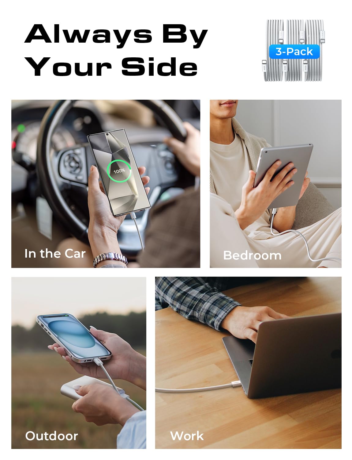 LISEN for iPhone 16 15 USB C to USB C Fast Charging, 60W USB C Cable Type C Fast Charging Cable for iPhone 16 15,Samsung Galaxy S25 Ultra Plus S24 S23 iPad Pro 13 12.9inch, iPad Air 5,White 3Pack 6FT