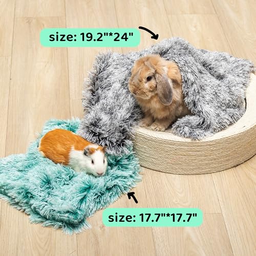 KAYCOWZA Guinea Pig Blankets 4 Pack, Warm Cozy Pet Cage Accessories for Guinea Pig Hedgehog Rabbit Hamster Chinchilla Ferret Small Animals, Fleece Cage Liners Bedding Mat Washable for Cold Weather