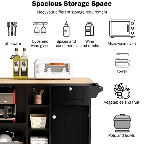 GLANZEND Utility Cabinet Carts on Lockable Wheel with Solid Wood Desktop, 50.8 Inch, Black
