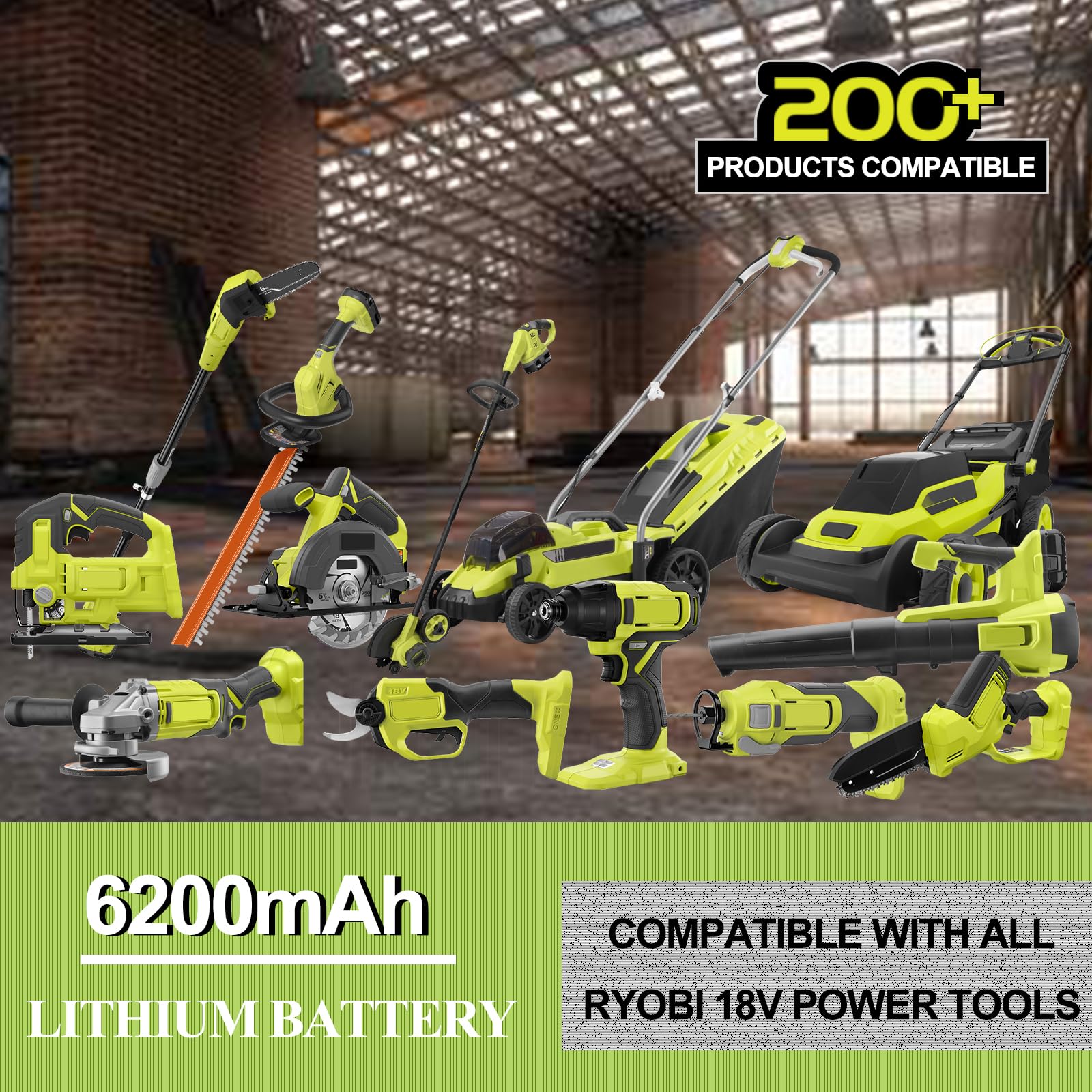 JGSPJ 6.2Ah Batteries Replacement for Ryobi 18V Battery Compatible with Ryobi Battery 18V P108 P190 P189 P102 P104 P107 P103 Cordless Power Tools, 2Pack