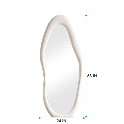 BEVERDY 63" x 24" Full Length Mirror with Stand, Wall Mounted or Floor Standing, Cloud Shape, Flannel Wrapped Wooden Frame, Irregular Full Body, White