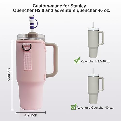 DLJZGC Water Bottle Carrier for Stanley 40 Oz Tumbler with Handle, Stanley Cup Holder with Adjustable Shoulder Strap & Straw Covers, Stanley Cup Bag, Water Bottle Bag for Hiking Travelling