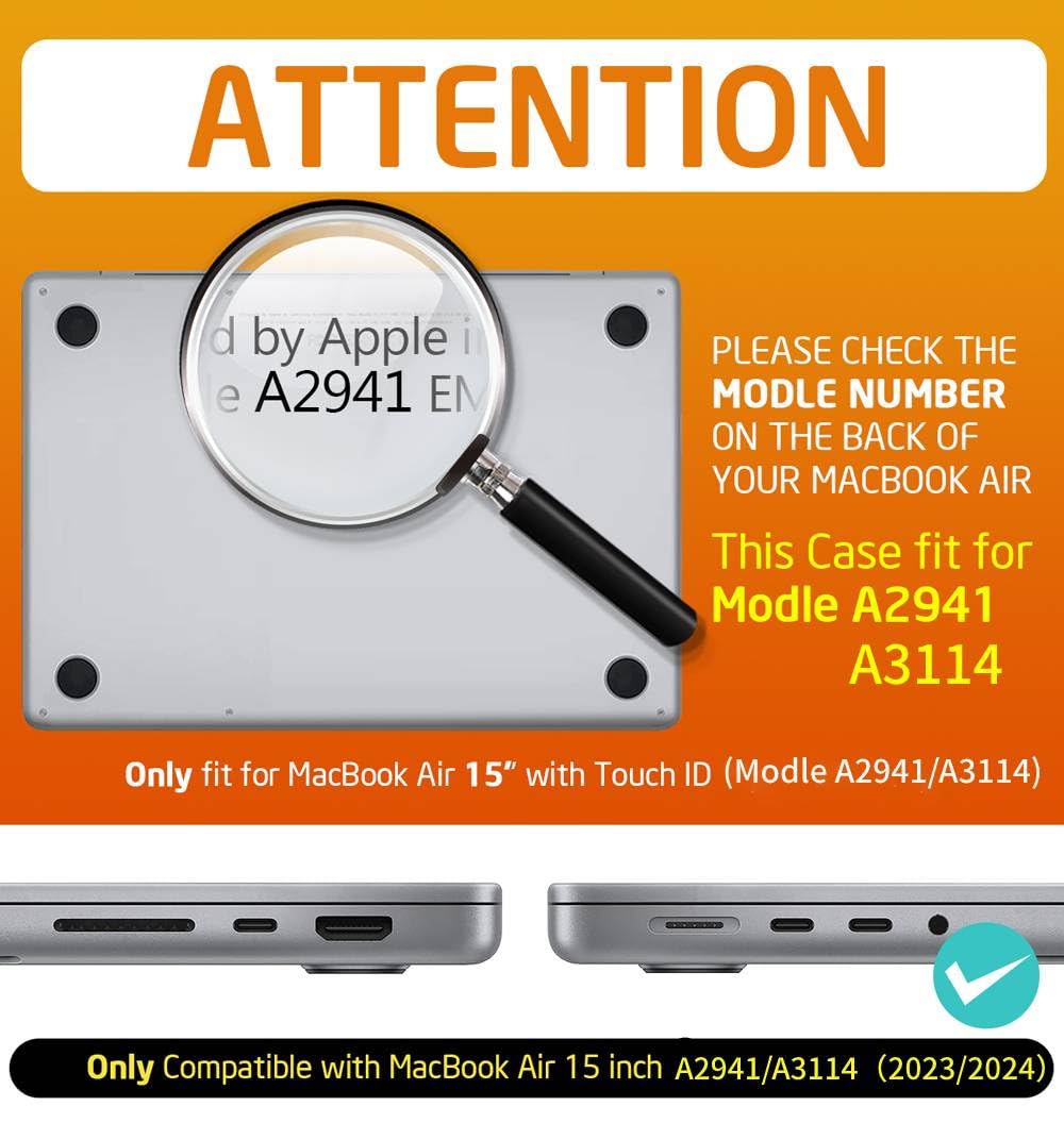 SUPCASE for MacBook Air 15 Inch Case 2025/2024/2023 (Unicorn Beetle), M4 A3241 / M3 A3114 / M2 A2941 Heavy Duty Shockproof Rugged Hard Shell Protective Cover for MacBook Air 15" with Touch ID, Black