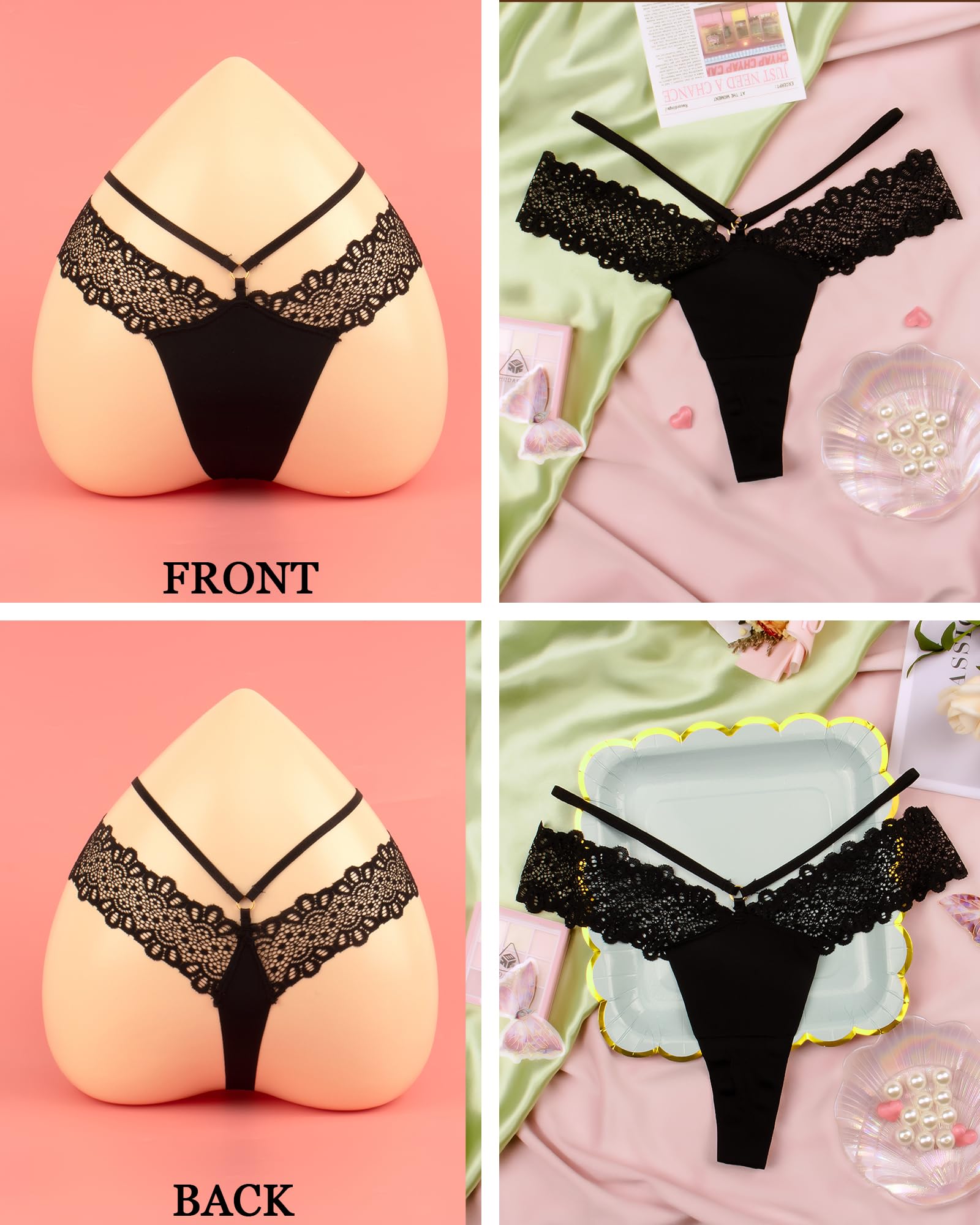 Banamic Womens Panties Thong Lace G-String T-Back Panties Strappy Panties Sexy