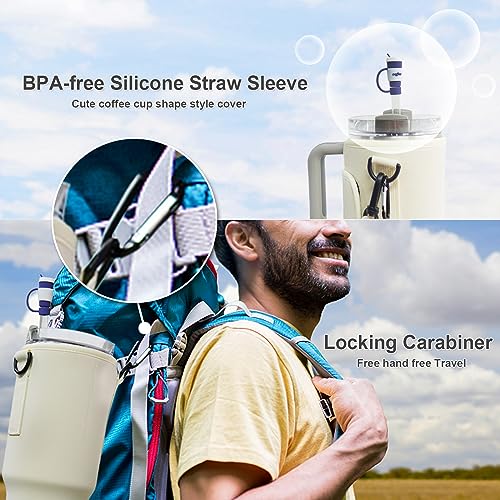DLJZGC Water Bottle Carrier for Stanley 40 Oz Tumbler with Handle, Stanley Cup Holder with Adjustable Shoulder Strap & Straw Covers, Stanley Cup Bag, Water Bottle Bag for Hiking Travelling