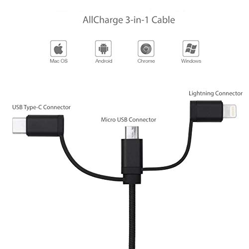 BoxWave Cable Compatible with Lenovo Legion Slim 5i (RTX 4050) - AllCharge 3-in-1 Cable for Lenovo Legion Slim 5i (RTX 4050) - Jet Black