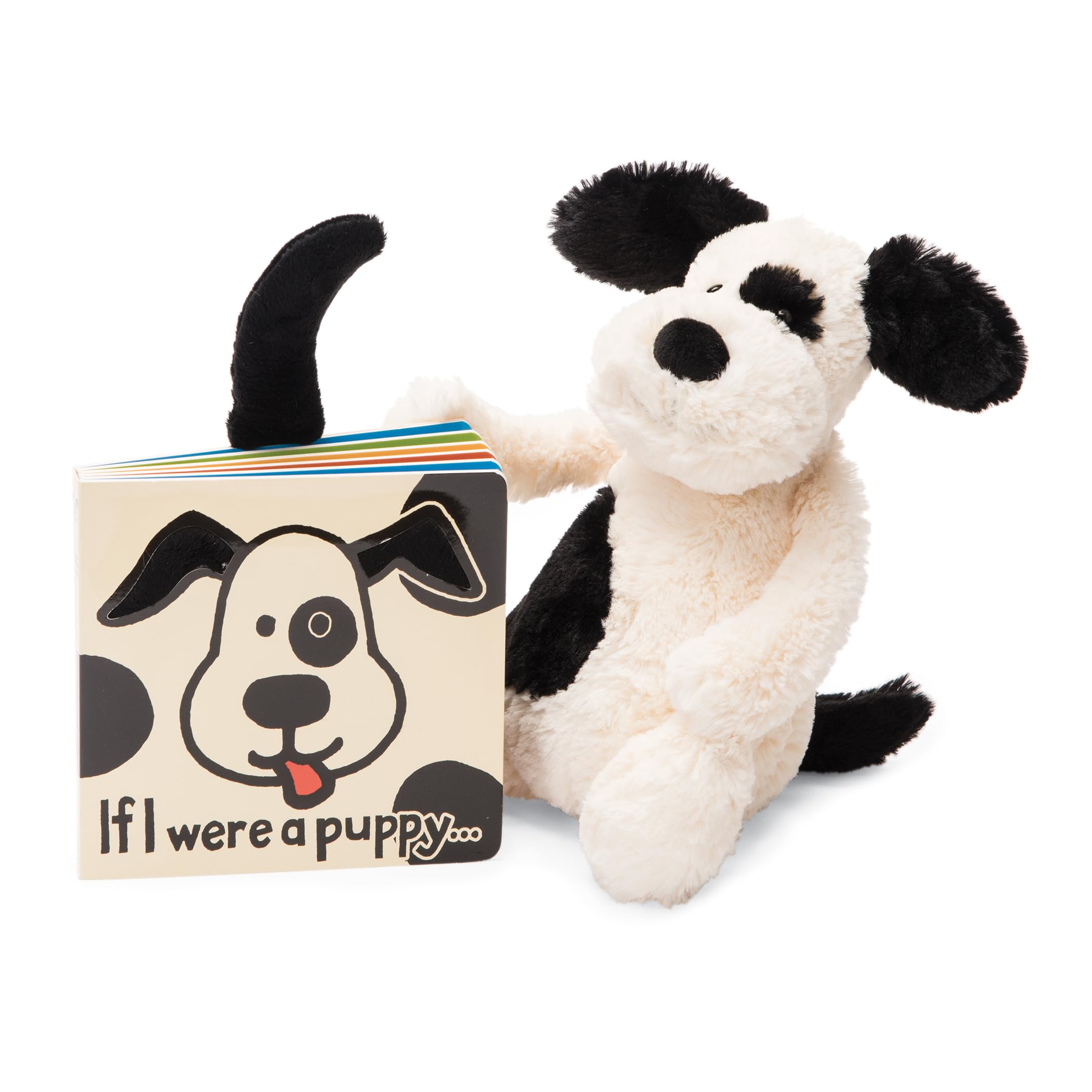 Jellycat If I were a Puppy Board Book and Bashful Black and Cream Puppy Stuffed Animal