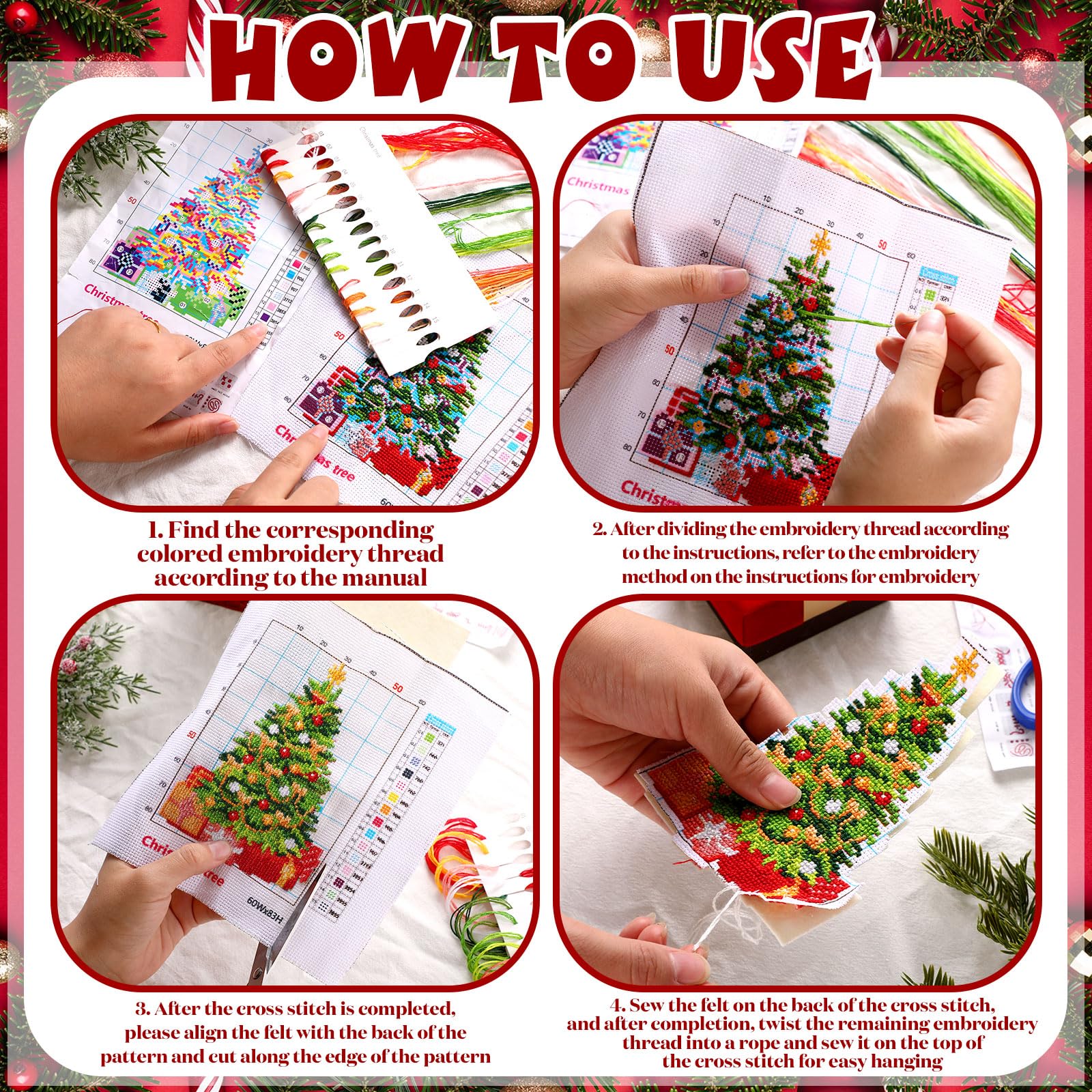 Riceshoot Christmas Cross Stitch Kit Counted Cross Stitch Christmas Tree Hanging Ornament Kit DIY Embroidery Gift for Women and Men, 5.9 x 4.13 Inches
