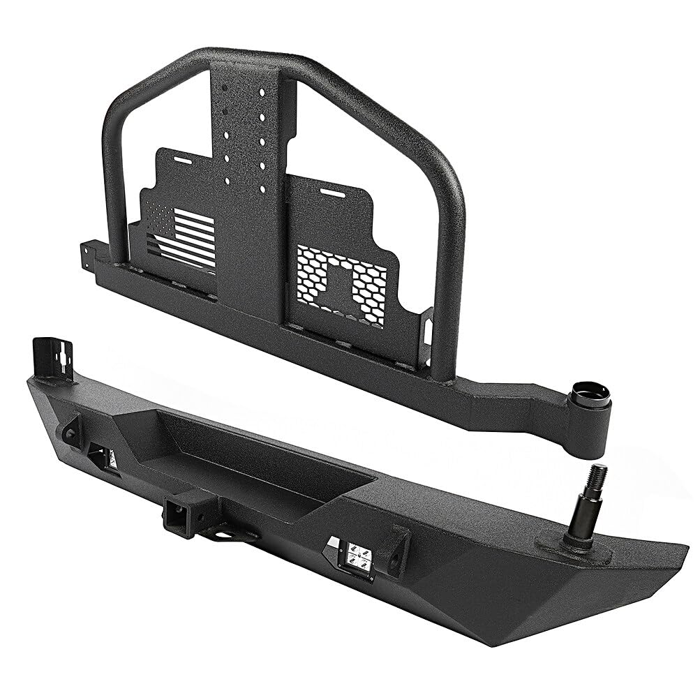 OCPTY Front Bumper and Rear Bumper with and Tire Carrier Fit For 2007-2015 2016 2017 2018 for Jeep Wrangler JK Winch Plate with D-ring with and Tire Carrier Texture Black
