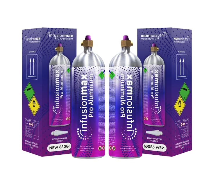 InfusionMax Aluminum Cream Chargers - 680G Disposable Nitrous Oxide Tank for Whipped Cream Dispenser - Imported European Quality Whipped Cream Canister (2-Pack)