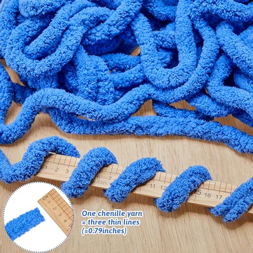Timgle 12 Pack Fluffy Bulky Velvet Chunky Yarn Blanket Jumbo Chenille Yarn for Soft Throw and Blankets, Arm Knitting, Crocheting and DIY Crafts and Projects,35 Yards Each(Blue)