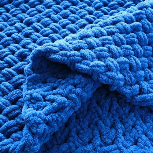 Timgle 12 Pack Fluffy Bulky Velvet Chunky Yarn Blanket Jumbo Chenille Yarn for Soft Throw and Blankets, Arm Knitting, Crocheting and DIY Crafts and Projects,35 Yards Each(Blue)