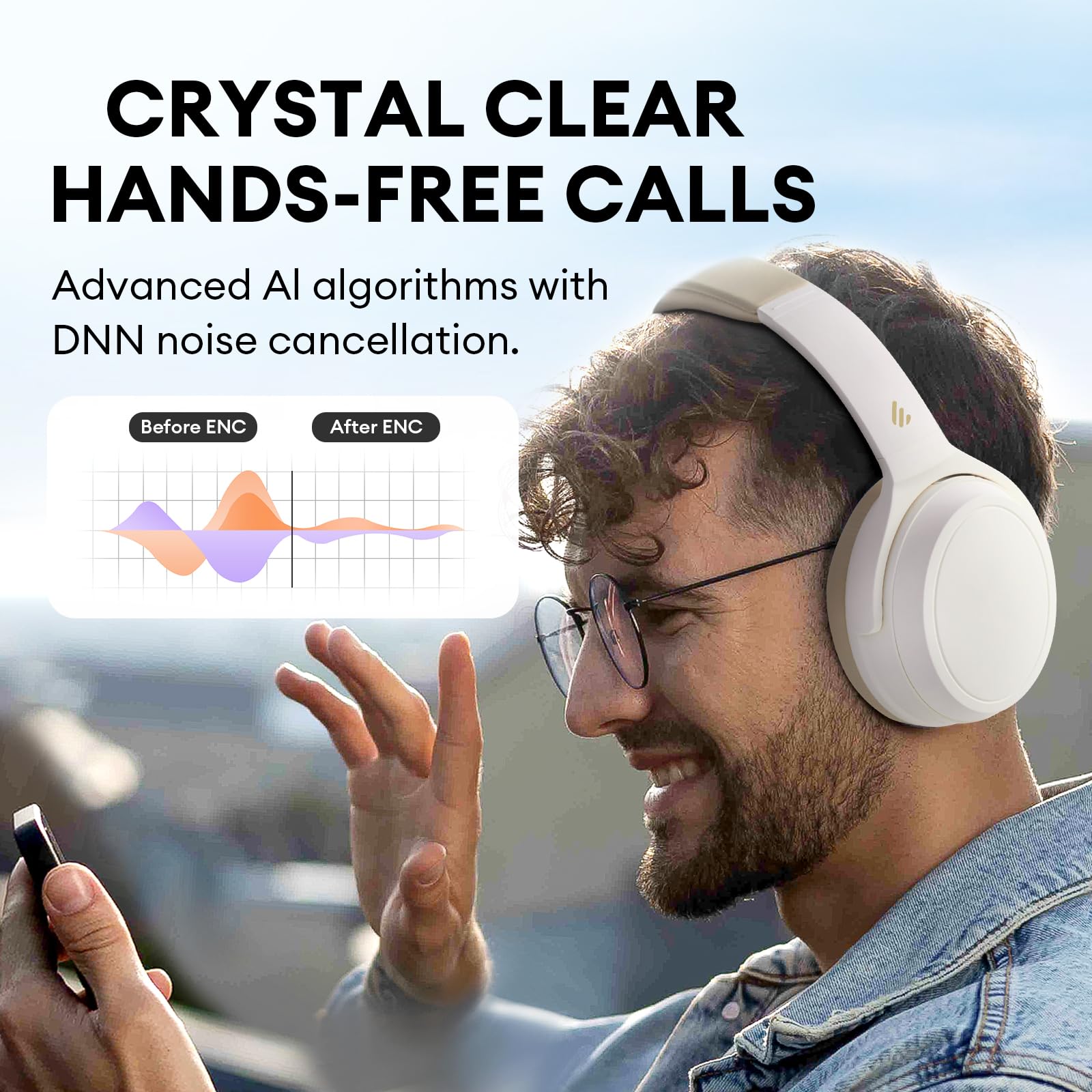 Edifier WH700NB Active Noise Cancelling Headphones - 68H Playtime - AI Call Noise Cancellation - Dual Device Connection - Lightweight & Foldable Design - Fast Charge - Bluetooth 5.3 - Ivory