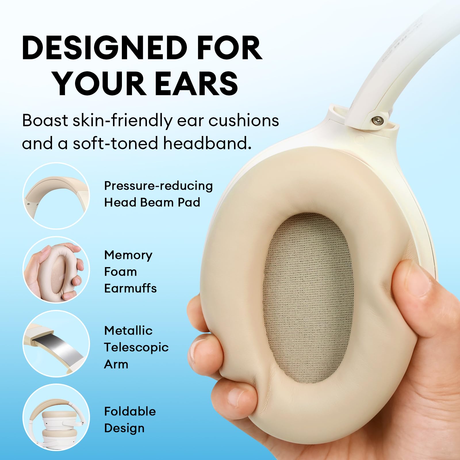 Edifier WH700NB Active Noise Cancelling Headphones - 68H Playtime - AI Call Noise Cancellation - Dual Device Connection - Lightweight & Foldable Design - Fast Charge - Bluetooth 5.3 - Ivory