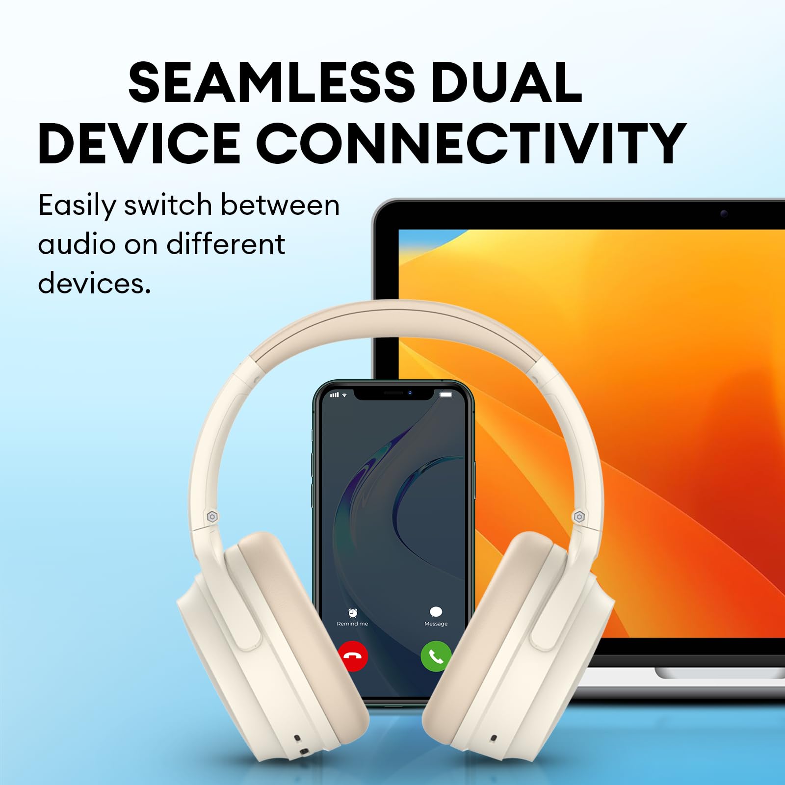 Edifier WH700NB Active Noise Cancelling Headphones - 68H Playtime - AI Call Noise Cancellation - Dual Device Connection - Lightweight & Foldable Design - Fast Charge - Bluetooth 5.3 - Ivory