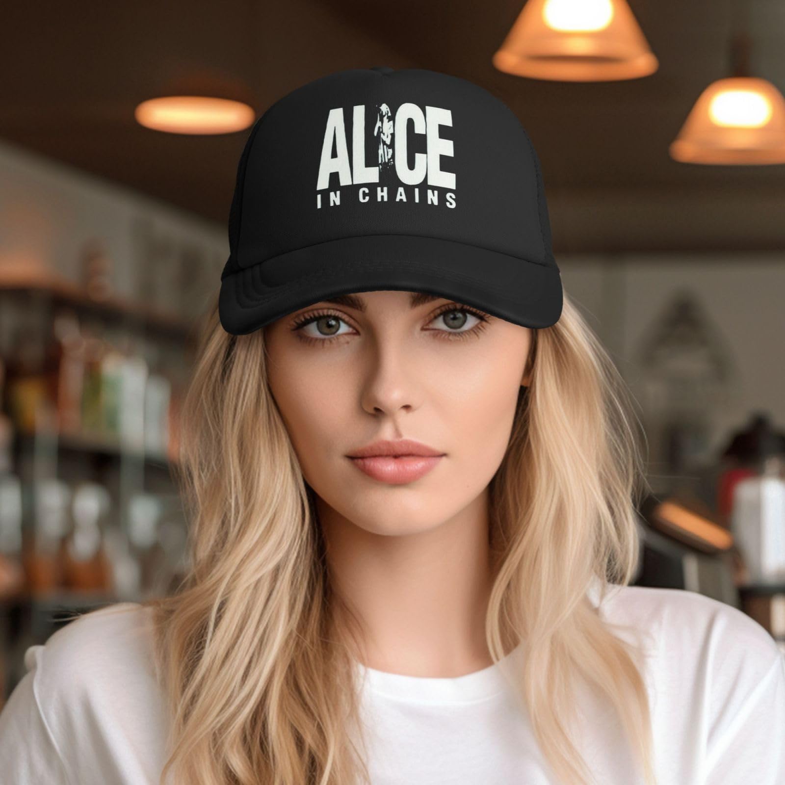 CASOWAT Alice Rock in Chains Band Mesh Baseball Cap for Men Women Adjustable Snapback Caps Summer Trucker Hat Black