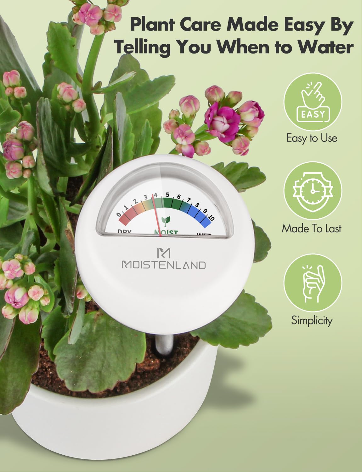 moistenland Moisture Meter for Plants, Soil Moisture Meter, Moisture Meter for Garden, Farming, No Batteries Required