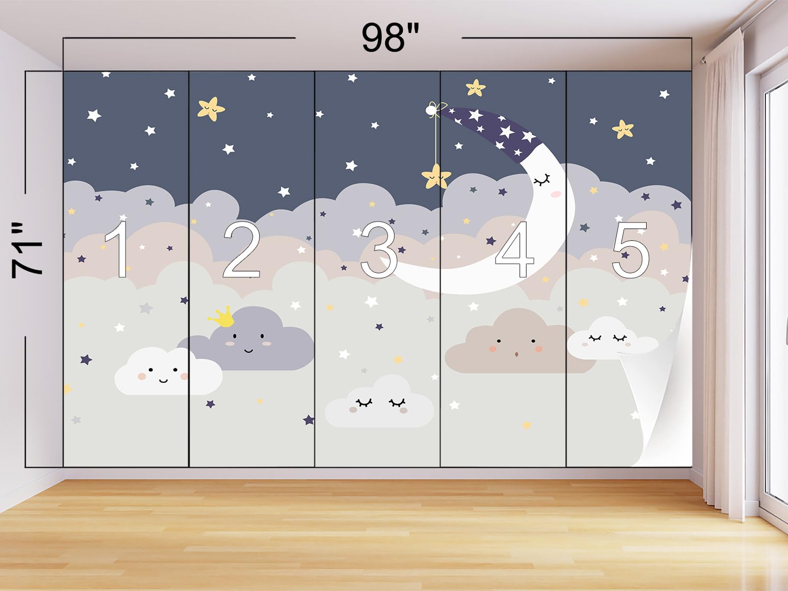 Dslbz Star Moon Nursery Children's Room Wall Mural Wallpaper for Bedroom 98" x 71"(W x H)