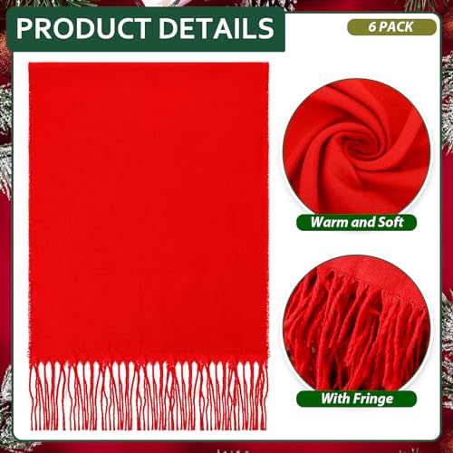 Hicarer 6 Pcs Winter Scarf for Men Women Warm Soft Neck Scarf with Tassel Edge Classic Imitation Cashmere Scarf