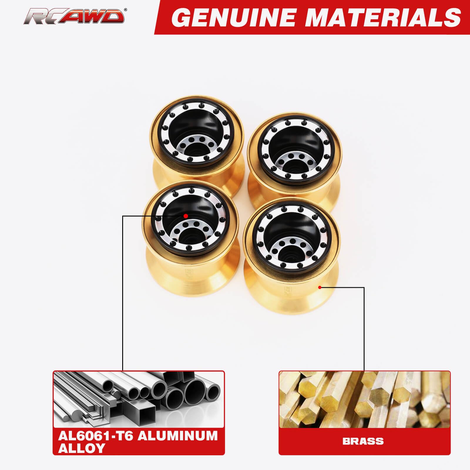 RCAWD 4Pcs Unique Design 1.0 Plus Brass Beadlock Wheel Rims for 1/18 1/24 RC Crawler TRX4M AXI24 SCX24 FCX24,48/pcs (Black)