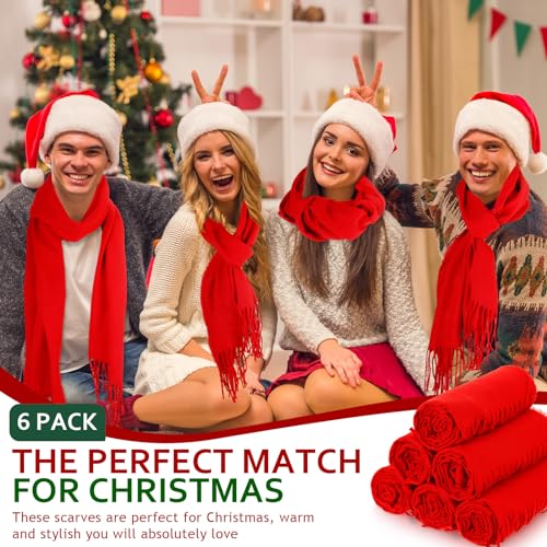 Hicarer 6 Pcs Winter Scarf for Men Women Warm Soft Neck Scarf with Tassel Edge Classic Imitation Cashmere Scarf