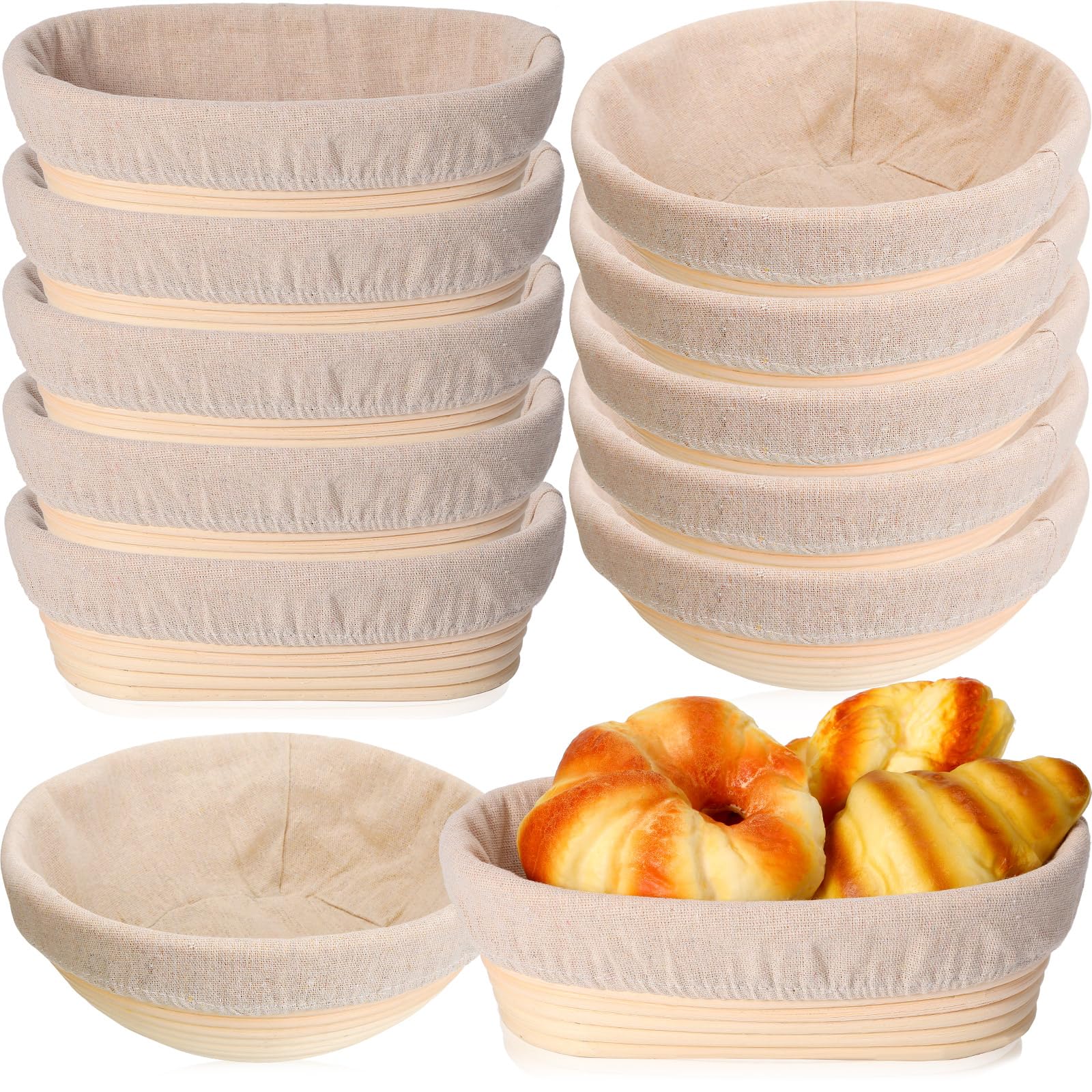 Geetery Set of 12 Proofing Basket, 10 Inch Round Oval Cane Bread Proofing Baskets with Sourdough Bread Baking Supplies, Making Kit for Dough Baking