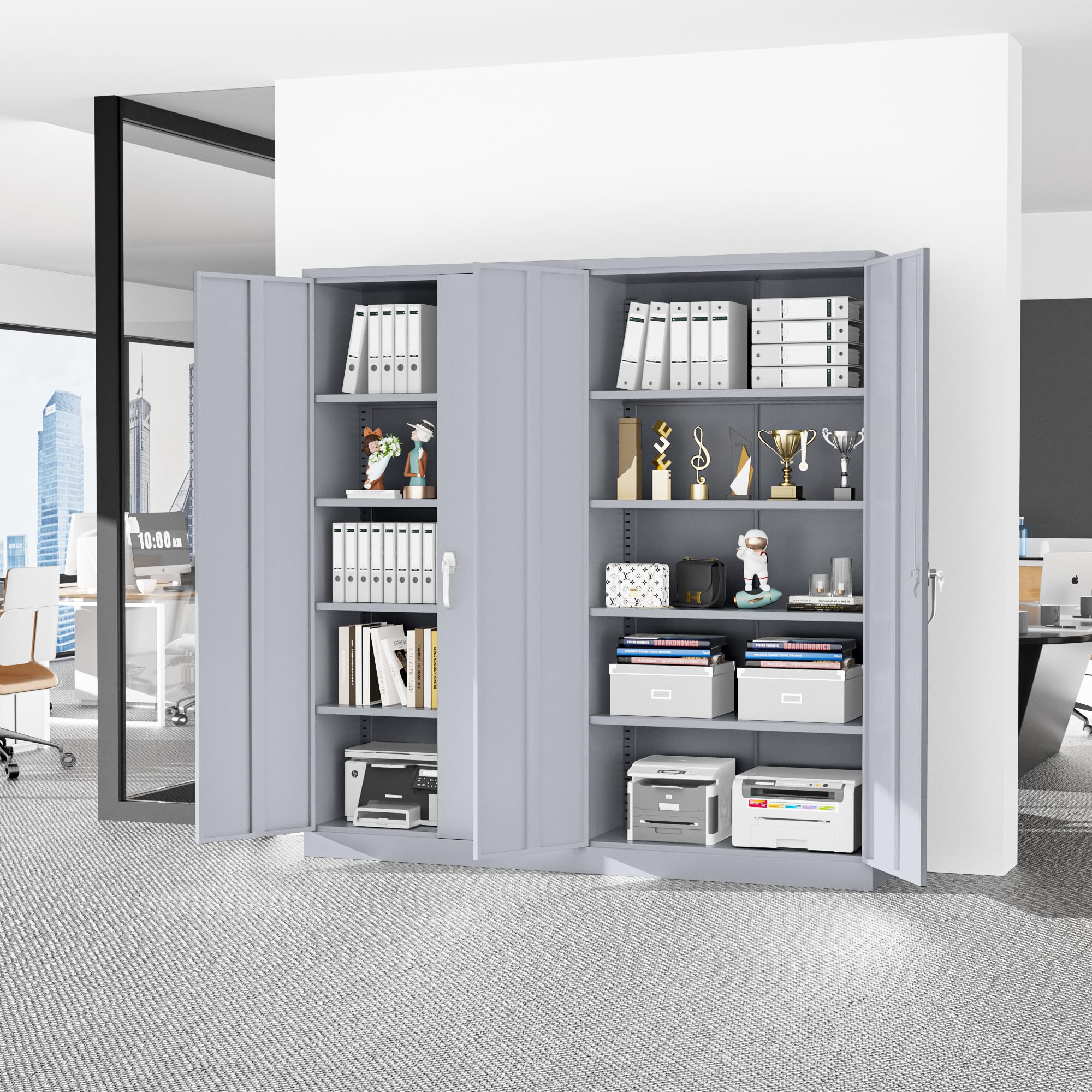 Superday 71" Lockable Steel Storage Cabinet, Locking Metal Storage Cabinets, Grey Metal Cabinet with 2 Doors and 4 Adjustable Shelves for Garage, Home Office, Classroom, File, Easy Assemble