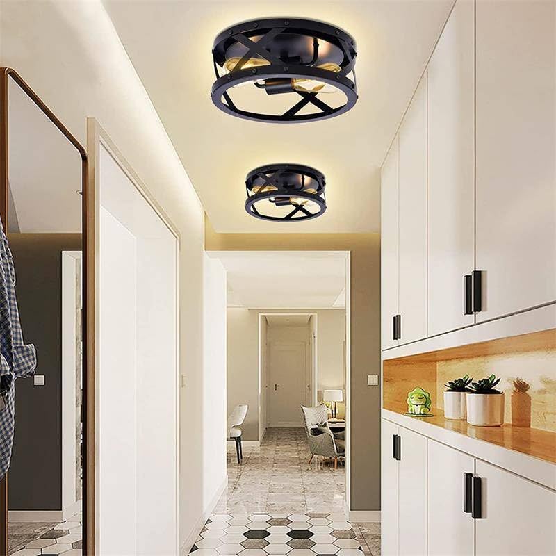 ZTGJMN 2 Light Fixtures Ceiling Mount, 13 Inch Matte Black Industrial Flush Mount Ceiling Light for Farmhouse, Light Fixtures Ceiling for Kitchen Entryway Bedroom Hallway,E26 Base